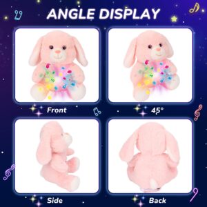 Cuteoy Plush Pink Bunny Star Projector Musical Adjustable Singing Night Light Stuffed Animals Glowing Kawaii Rabbit Plushies Toy Gifts for Kids Birthday Easter Christmas,12''