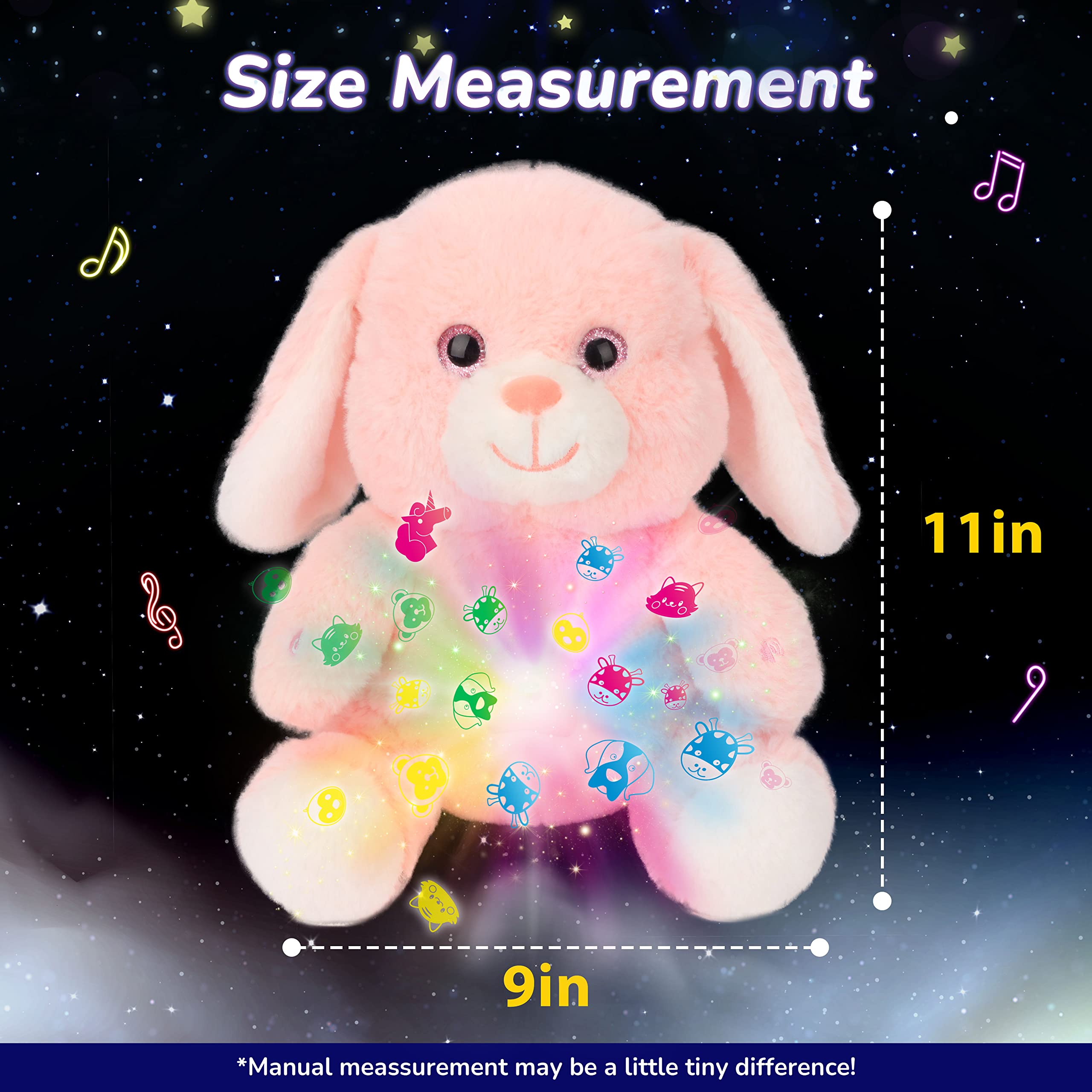 Cuteoy Plush Pink Bunny Star Projector Musical Adjustable Singing Night Light Stuffed Animals Glowing Kawaii Rabbit Plushies Toy Gifts for Kids Birthday Easter Christmas,12''