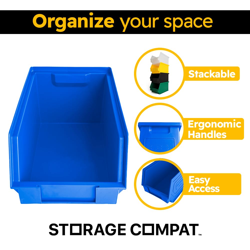 Storage Compat 2PLZ Plastic Storage Bin, Wall Mount Storage, Hanging and Stacking Containers, Freestanding (9-Inch x 6-Inch x 5-Inch) Yellow, 12-Pack