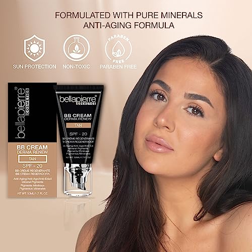 bellapierre BB Cream with SPF 20 - Tinted Sunscreen, Concealer, Foundation, & Moisturizing Face Cream | Lightweight Formula + Pump Top Applicator | Non-Toxic & Paraben Free | 1.7 Oz - Medium