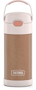 thermos funtainer water bottle with straw - 12 ounce, rose gold glitter - kids stainless steel vacuum insulated water bottle with lid