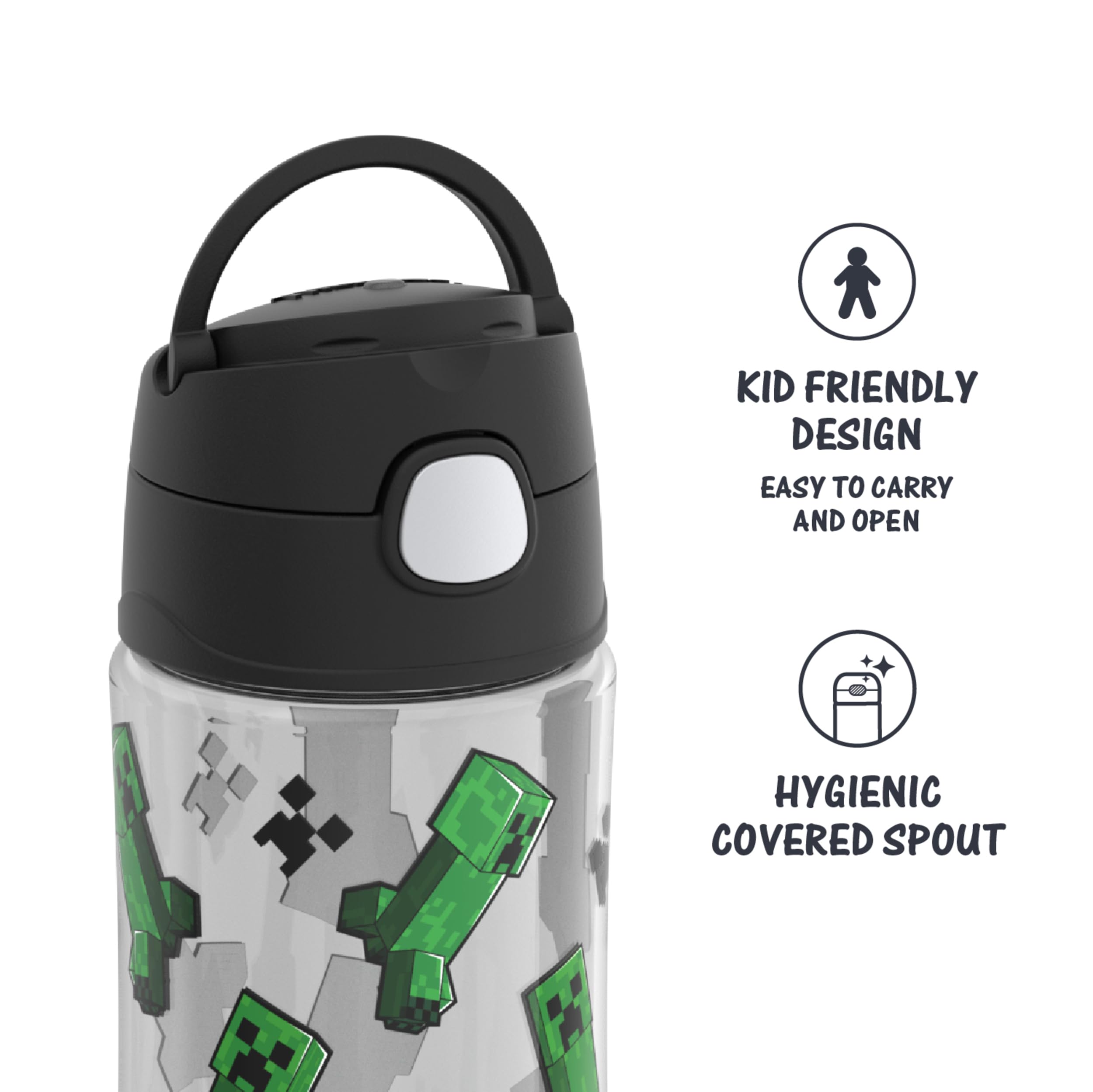 THERMOS FUNTAINER 16 Ounce Plastic Hydration Bottle with Spout, Minecraft