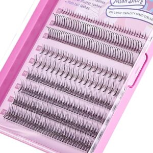 mlen diary 296 clusters individual lashes wispy manga lashes clusters lashes natural look cat eye lashes 5-12mm false eyelashes extension faux mink fake lash anime single lashes half fluffy eyelashes