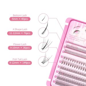 MLEN DIARY 296 Clusters Individual Lashes Wispy Manga Lashes Clusters Lashes Natural Look Cat Eye Lashes 5-12mm False Eyelashes Extension Faux Mink Fake Lash Anime Single Lashes Half Fluffy Eyelashes