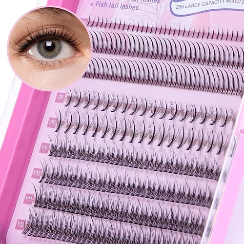 MLEN DIARY 296 Clusters Individual Lashes Wispy Manga Lashes Clusters Lashes Natural Look Cat Eye Lashes 5-12mm False Eyelashes Extension Faux Mink Fake Lash Anime Single Lashes Half Fluffy Eyelashes