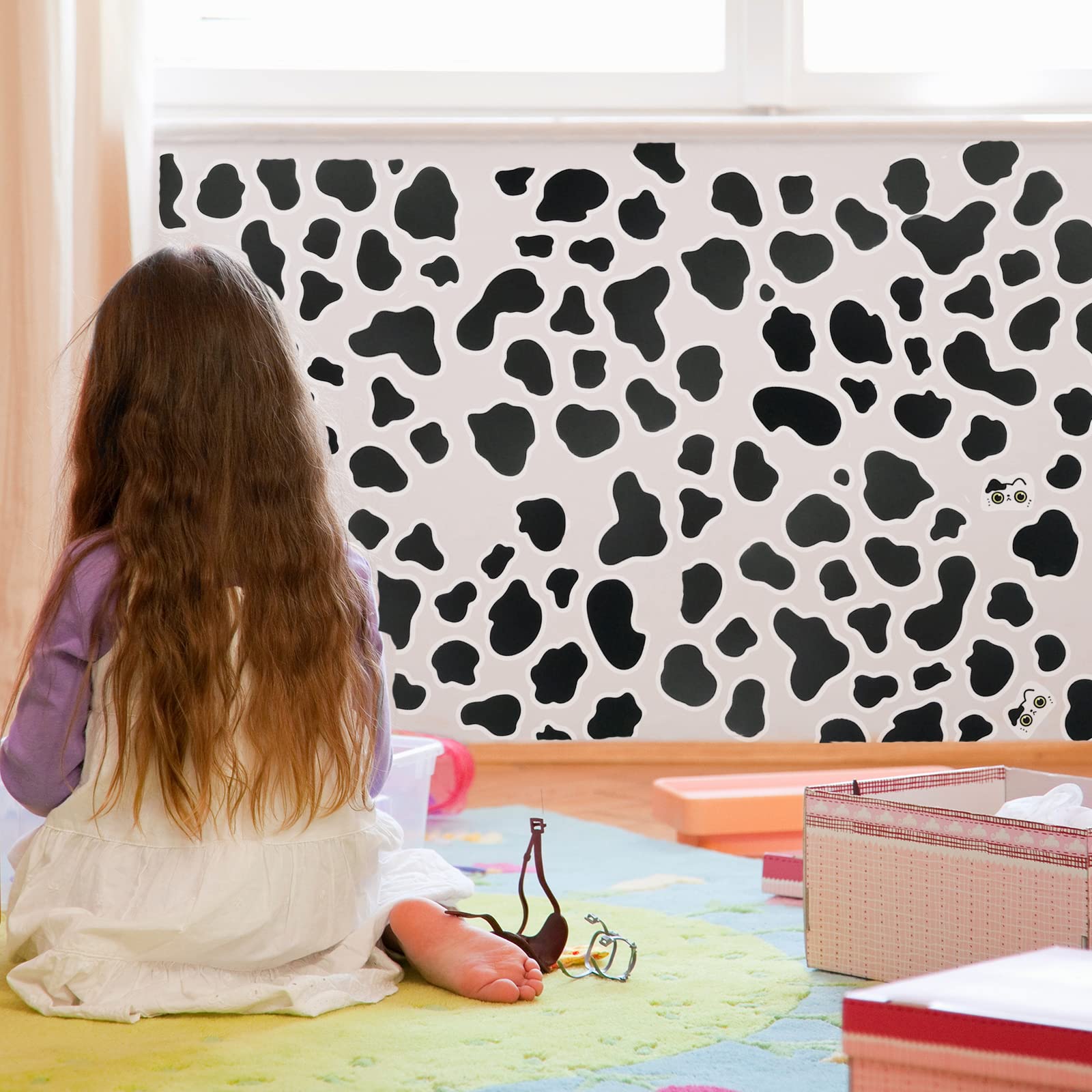 Cow Print Sticker Black Vinyl Removable Cow Pattern Decal for Bedroom Wall Nursery Classroom Decor (340PCS)