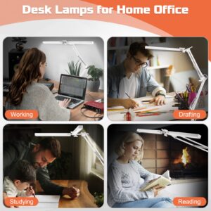 Lanhado LED Desk Lamp with Clamp, Architect Desk Lamps for Home Office, 24W Swing Arm LED Desk Light, Eye-Caring White Desk Lamp, 3 Lighting 10 Brightness Adjustable Desk Lamp for Read/Relax/Work