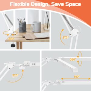 Lanhado LED Desk Lamp with Clamp, Architect Desk Lamps for Home Office, 24W Swing Arm LED Desk Light, Eye-Caring White Desk Lamp, 3 Lighting 10 Brightness Adjustable Desk Lamp for Read/Relax/Work