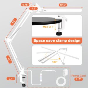 Lanhado LED Desk Lamp with Clamp, Architect Desk Lamps for Home Office, 24W Swing Arm LED Desk Light, Eye-Caring White Desk Lamp, 3 Lighting 10 Brightness Adjustable Desk Lamp for Read/Relax/Work