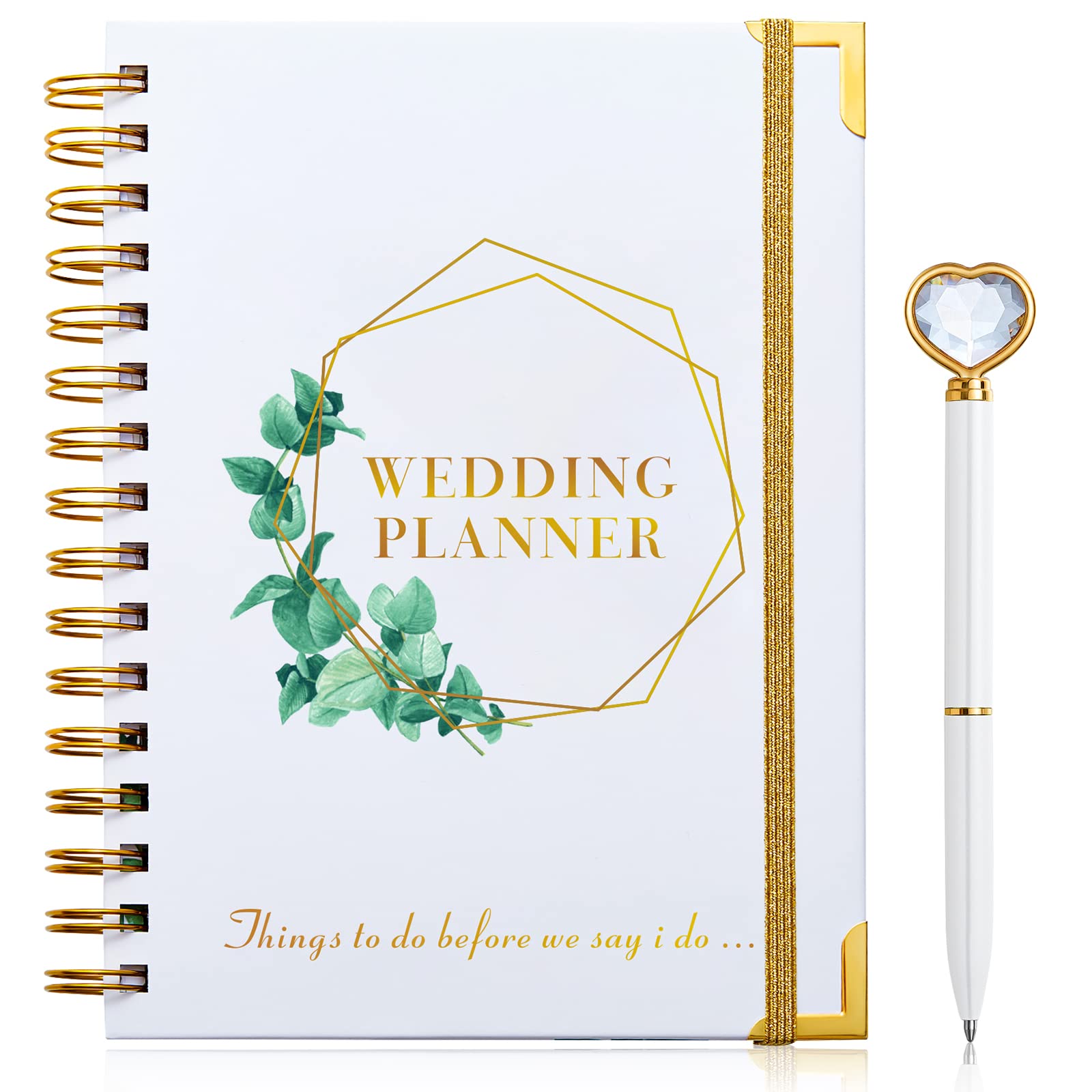 Wedding Planner&Organizer for Bride,Diamond Pen Set,A5 Undated Bridal Countdown Wedding Notebook Engagements Gift