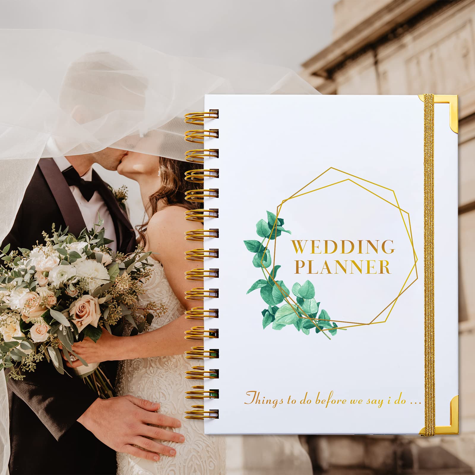 Wedding Planner&Organizer for Bride,Diamond Pen Set,A5 Undated Bridal Countdown Wedding Notebook Engagements Gift