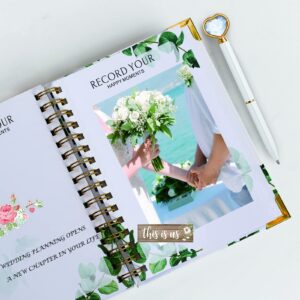 Wedding Planner&Organizer for Bride,Diamond Pen Set,A5 Undated Bridal Countdown Wedding Notebook Engagements Gift