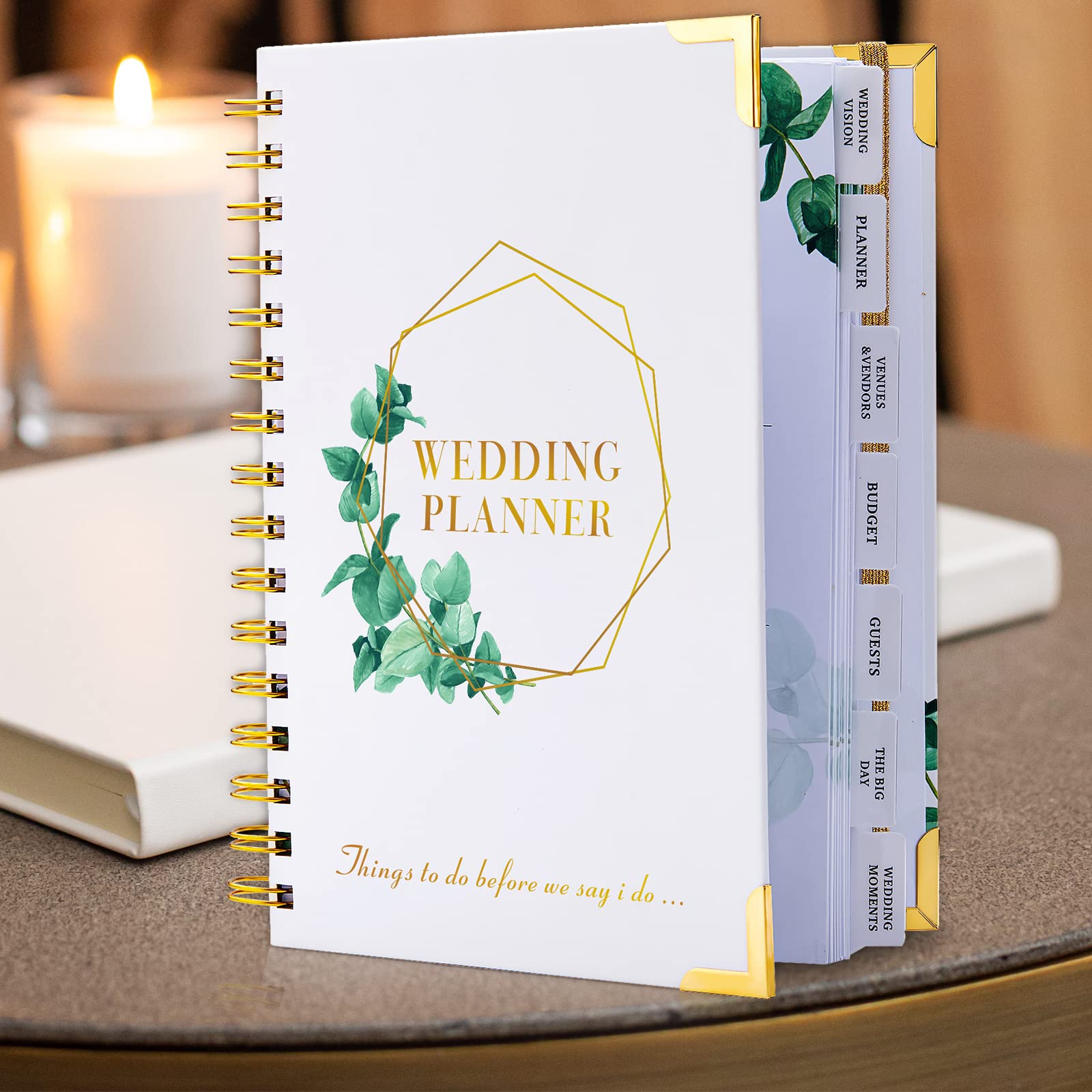 Wedding Planner&Organizer for Bride,Diamond Pen Set,A5 Undated Bridal Countdown Wedding Notebook Engagements Gift