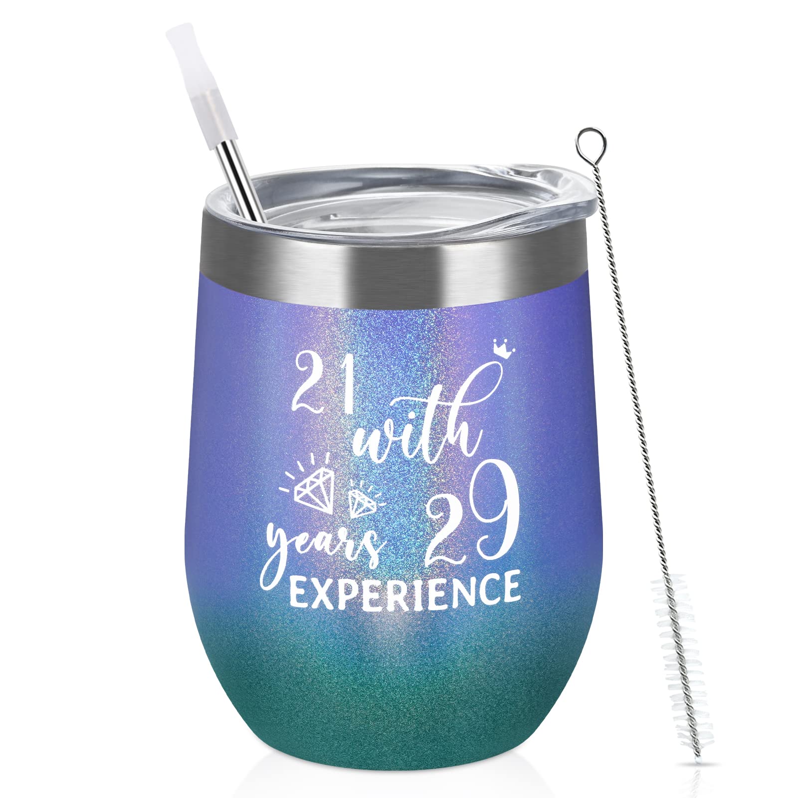 50th Birthday Gifts for Women - 50th Birthday Wine Tumbler for Women, 12oz Insulated Wine Tumbler with Lid and Straw, 50 Years Old Birthday Gifts for Anniversary Decorations (Glitter Violet Ombre)…