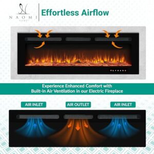 Alice 50" Electric Fireplace Inserts Recessed, Wall Mounted Fireplace LED Fireplace with 12 Flame Colors, Touch Screen, Remote Control, Timer, Carbon & Crystal Stones 500W/1500W - 50 inches