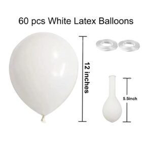 White Balloons Latex Party Balloons - 60 Pack 12 inch White Matte balloons Round Helium Balloons for White Theme Wedding Birthday Party Backdrop Decorations Holiday Celebration Graduation Decorations