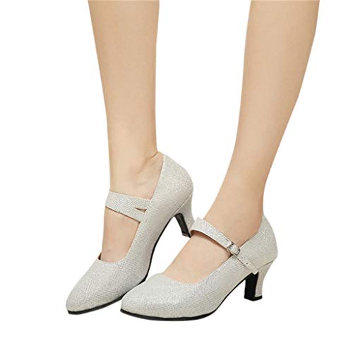 ZZLK Latin Dance Shoes for Women Low Block Heel Ballroom Salsa Practice Performance Dancing Pumps Casual Ankle Strap Sandals