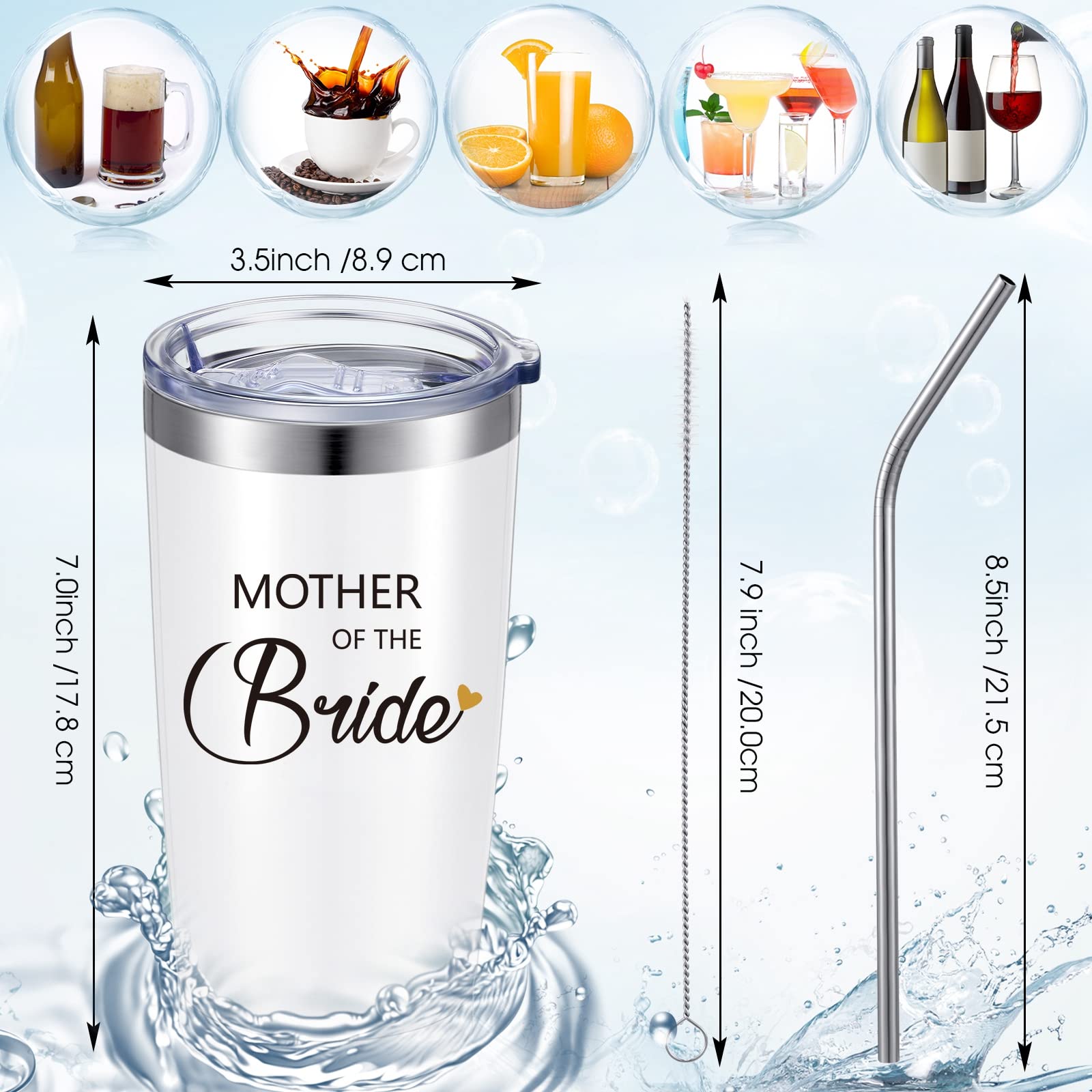 4 Pieces Mother of the Bride Groom Father of the Bride Groom Tumbler Set 20 oz Tumbler Travel Mugs with Lids Straws Brushes Wedding Favor Gifts for Bridal Shower Engagement Announcement Party