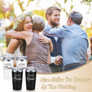 4 Pieces Mother of the Bride Groom Father of the Bride Groom Tumbler Set 20 oz Tumbler Travel Mugs with Lids Straws Brushes Wedding Favor Gifts for Bridal Shower Engagement Announcement Party