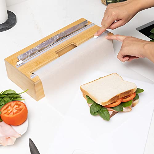 KORNER Living 2 in 1 FOIL, WRAP, Wax Paper Dispenser with Cutter. Kitchen ROLL Organiser. FOIL, WRAP, Wall Mount. Bamboo Organiser. Kitchen Drawer Organiser. Minimalist Organiser, 12 INCHES WIDE