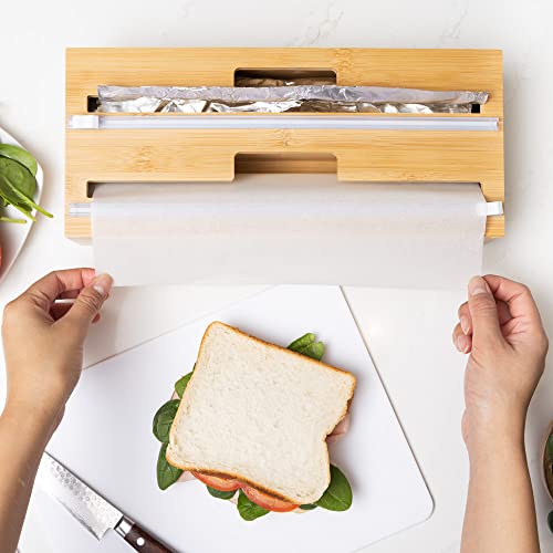 KORNER Living 2 in 1 FOIL, WRAP, Wax Paper Dispenser with Cutter. Kitchen ROLL Organiser. FOIL, WRAP, Wall Mount. Bamboo Organiser. Kitchen Drawer Organiser. Minimalist Organiser, 12 INCHES WIDE