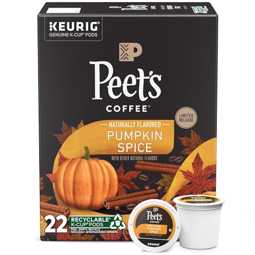 Peet's Coffee, Flavored Coffee K-Cup Pods for Keurig Brewers - Pumpkin Spice, 22 Count (1 Box of 22 K-Cup Pods)