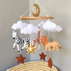 safari mobile for crib animal jungle mobile baby safari nursery room decor africa safari theme (elephant, lion, zebra, giraffe) handmade