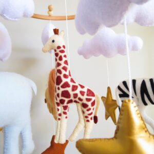 Safari Mobile for Crib Animal Jungle Mobile Baby Safari Nursery Room Decor Africa Safari Theme (Elephant, Lion, Zebra, Giraffe) Handmade