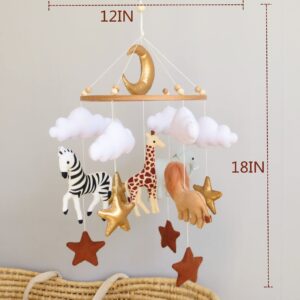 Safari Mobile for Crib Animal Jungle Mobile Baby Safari Nursery Room Decor Africa Safari Theme (Elephant, Lion, Zebra, Giraffe) Handmade