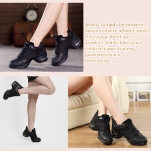 Women's Jazz Shoes Lace-up Sneakers,Mesh Slip Thick Soled Jazz Dance Shoes, Cushion Lady Girls Modern Breathable Air Cushion Split Sole Athletic Walking Dance Shoes A Black 9M