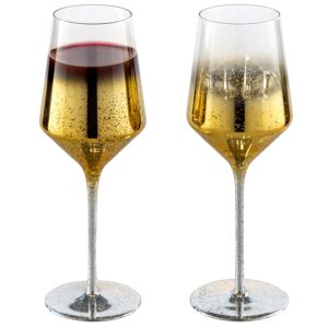 mygift modern gold plated gradient holiday wine glass, sparkling wine stemmed glasses, ombre prosecco wine glass, cocktail mimosa glass set, christmas new year toasting glass, set of 2