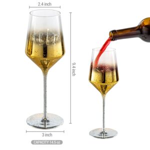 MyGift Modern Gold Plated Gradient Holiday Wine Glass, Sparkling Wine Stemmed Glasses, Ombre Prosecco Wine Glass, Cocktail Mimosa Glass Set, Christmas New Year Toasting Glass, Set of 2