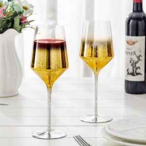 MyGift Modern Gold Plated Gradient Holiday Wine Glass, Sparkling Wine Stemmed Glasses, Ombre Prosecco Wine Glass, Cocktail Mimosa Glass Set, Christmas New Year Toasting Glass, Set of 2