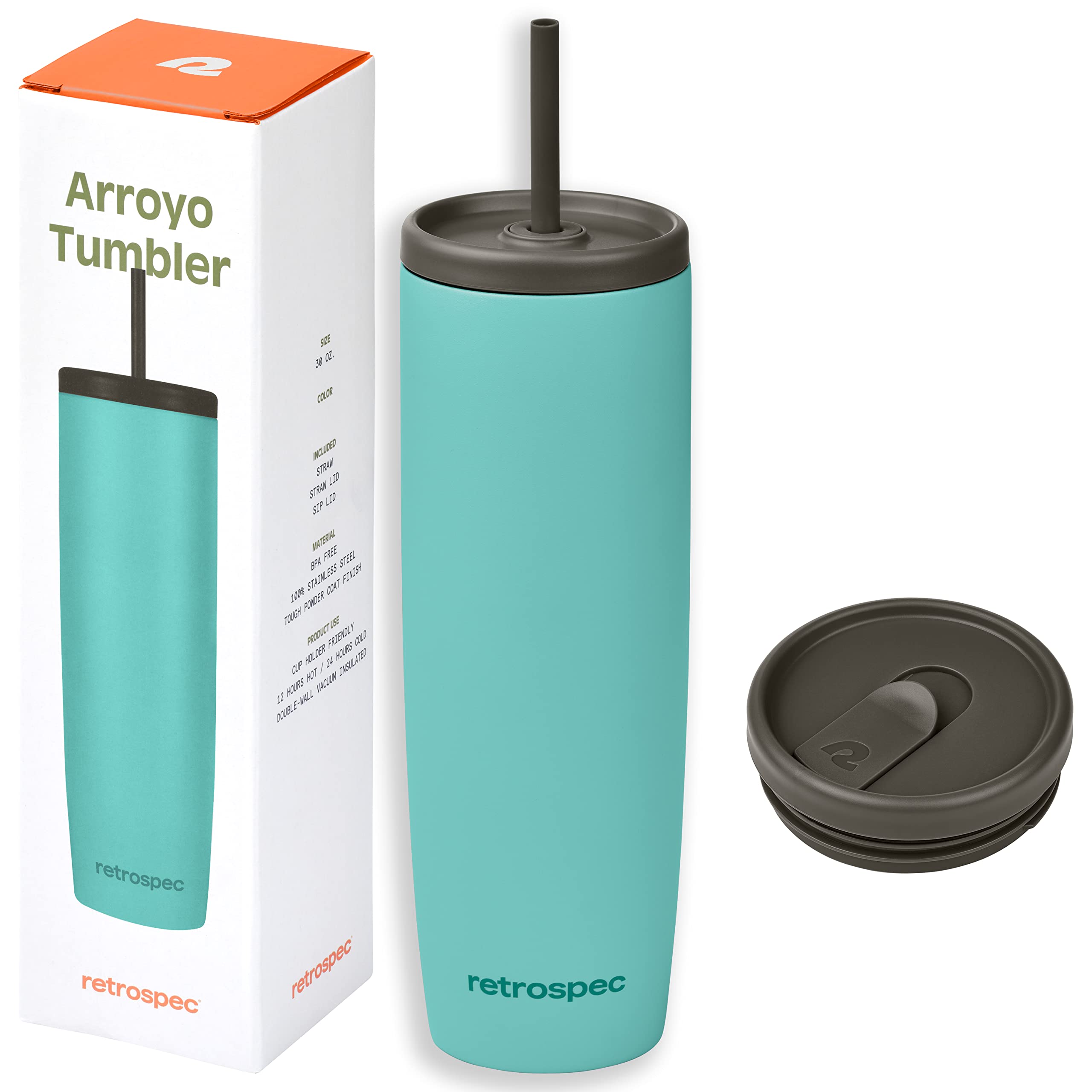 Retrospec Arroyo Stainless Steel Tumbler with Lid and Straw - Reusable Insulated Tumbler Cup - Iced Coffee Travel Mug - Double Walled Thermal Tumblers - 30oz - Matte Pistachio