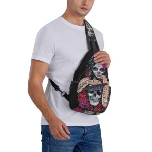 Fosgzif Crossbody Bag Sling Shoulder Backpack for Men Women Day of the Dead Sugar Skull Unisex Small Hiking Backpack Durable Hiking Daypack for Sport Casual Walking Biking Travel Cycling