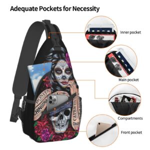 Fosgzif Crossbody Bag Sling Shoulder Backpack for Men Women Day of the Dead Sugar Skull Unisex Small Hiking Backpack Durable Hiking Daypack for Sport Casual Walking Biking Travel Cycling