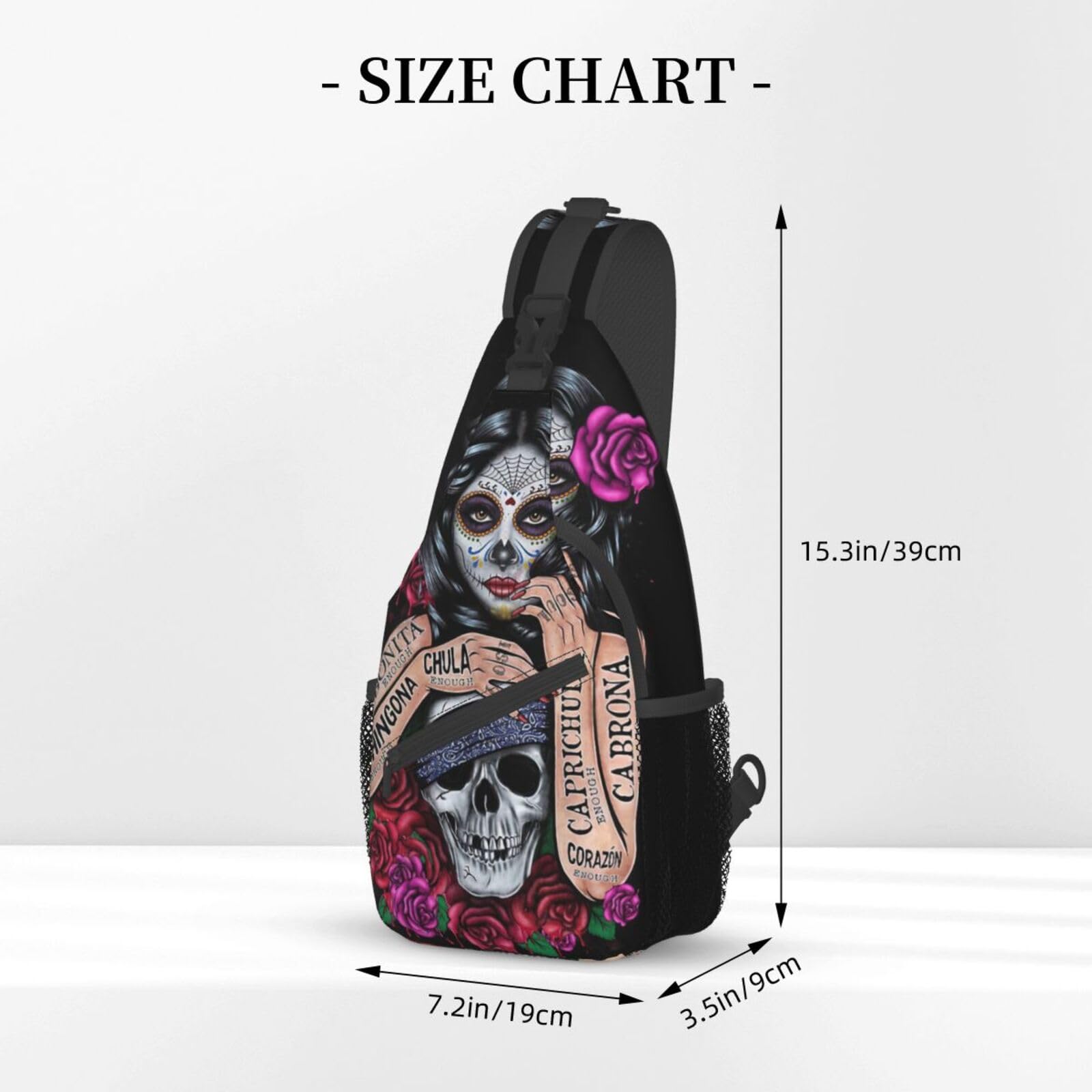 Fosgzif Crossbody Bag Sling Shoulder Backpack for Men Women Day of the Dead Sugar Skull Unisex Small Hiking Backpack Durable Hiking Daypack for Sport Casual Walking Biking Travel Cycling