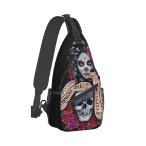 Fosgzif Crossbody Bag Sling Shoulder Backpack for Men Women Day of the Dead Sugar Skull Unisex Small Hiking Backpack Durable Hiking Daypack for Sport Casual Walking Biking Travel Cycling