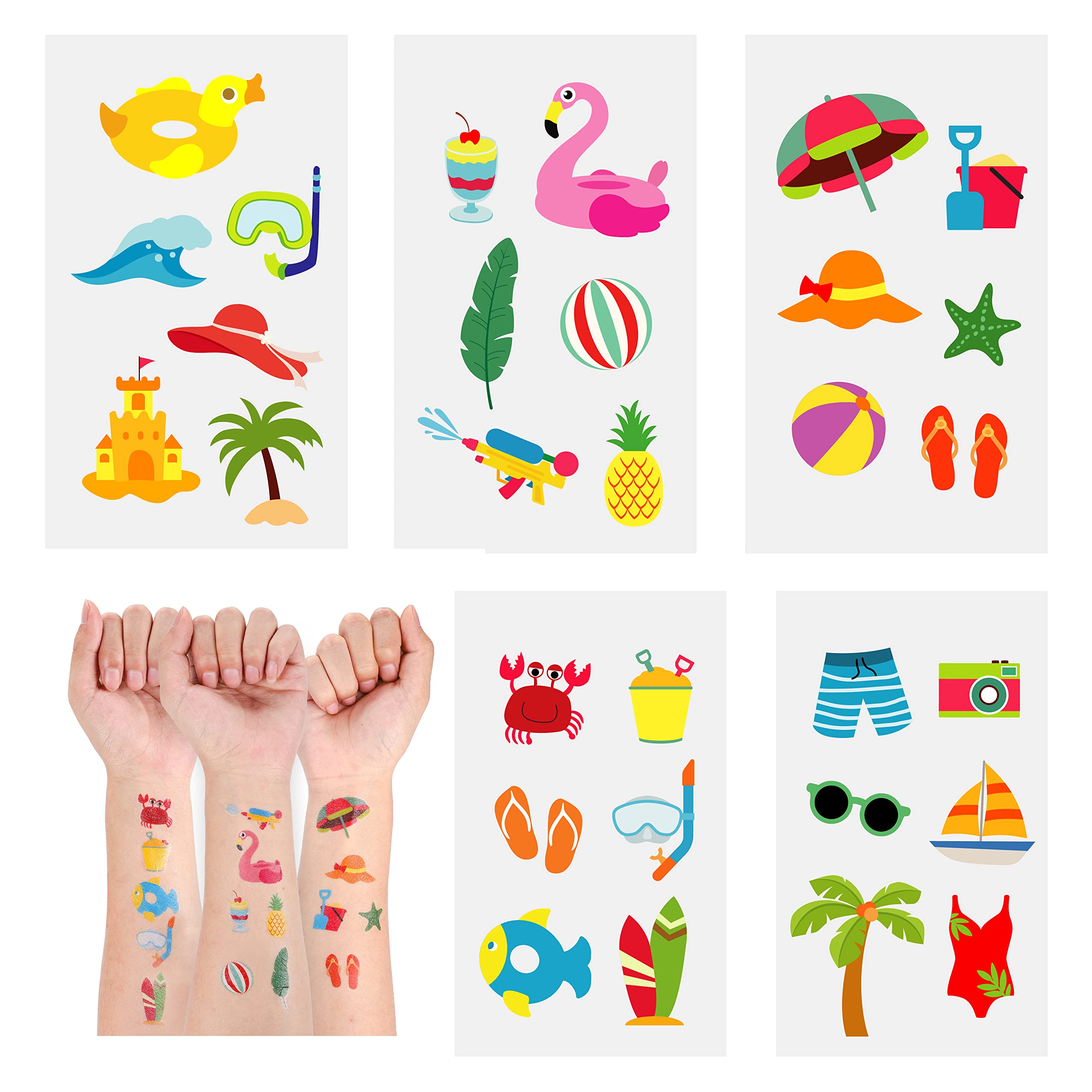 24 Sheets Pool Beach Temporary Tattoos, Birthday Decorations Summer Party Favors