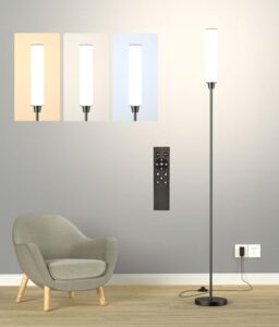 hzx999 remote control floor lamp,bright floor lamps for bedroom、living room，stepless adjustable 3000k-6000k colors and 10-100% brightness remote control lamps,standing lights for living room (black)