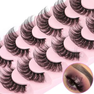 mink eyelashes 20mm cat eye lashes fluffy mink lashes pack wispy natural d curl volume strip false eyelashes 7 pairs fox eye by heyalice (hy1)