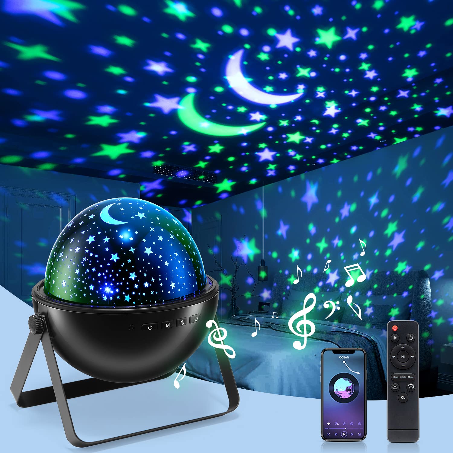 Star Lights for Bedroom,15 White Noise Sound Machine Baby Night Light Projector,Bluetooth Music USB Kids Night Light, Remote Timer Dinosaur Night Light for Kids Room Christmas Gifts for Baby Boy Girls