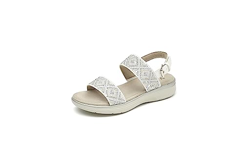 VJH confort Women’s Flat Sandals, Comfort LightWeight Open Toe Elastic Sequins Straps Casual Walking Shoes for Summer(white,9)