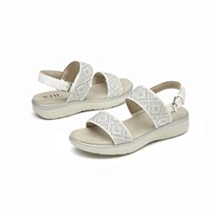 VJH confort Women’s Flat Sandals, Comfort LightWeight Open Toe Elastic Sequins Straps Casual Walking Shoes for Summer(white,9)