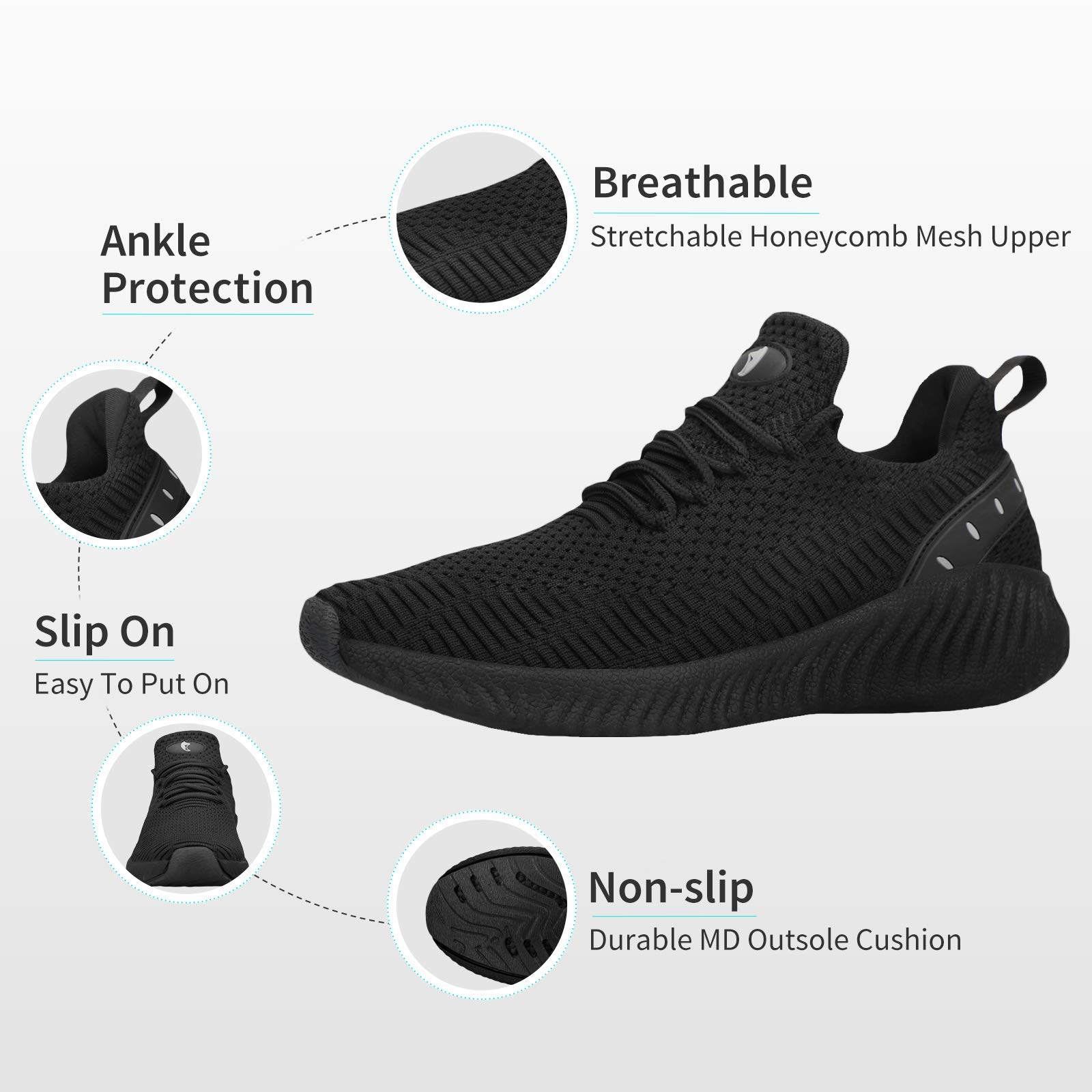 Sumotia Fashion Sneakers for Women Lightweight Walking Shoes for Women Breathable Athletic Sports Gyms Shoes for Work Shopping Travel,Black 8.5