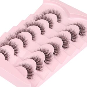 Eyelashes 3D Cat Eye Lashes Natural Look Messy Fluttery Clear Band Lashes Fluffy Faux Mink Eyelashes Wispy Lashes Strip Curly False Lashes Pack 7 Pairs by Zenotti