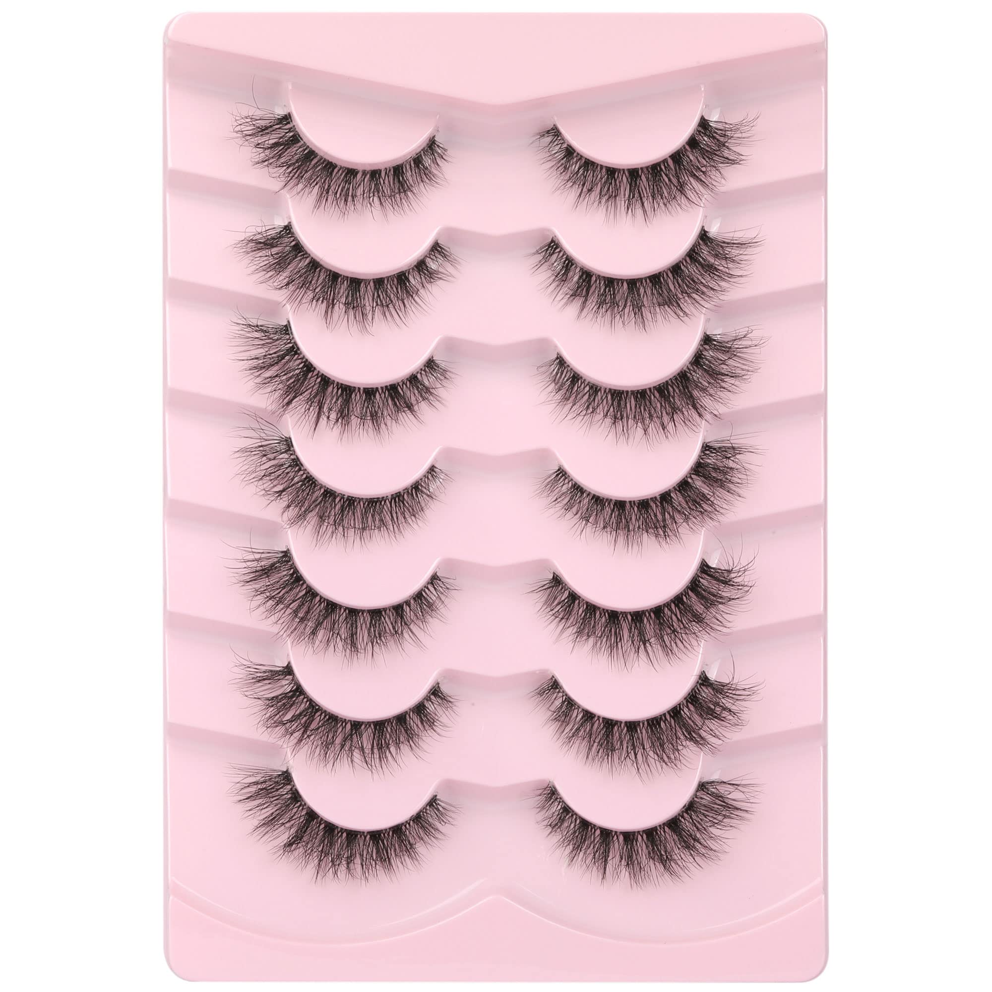 Eyelashes 3D Cat Eye Lashes Natural Look Messy Fluttery Clear Band Lashes Fluffy Faux Mink Eyelashes Wispy Lashes Strip Curly False Lashes Pack 7 Pairs by Zenotti