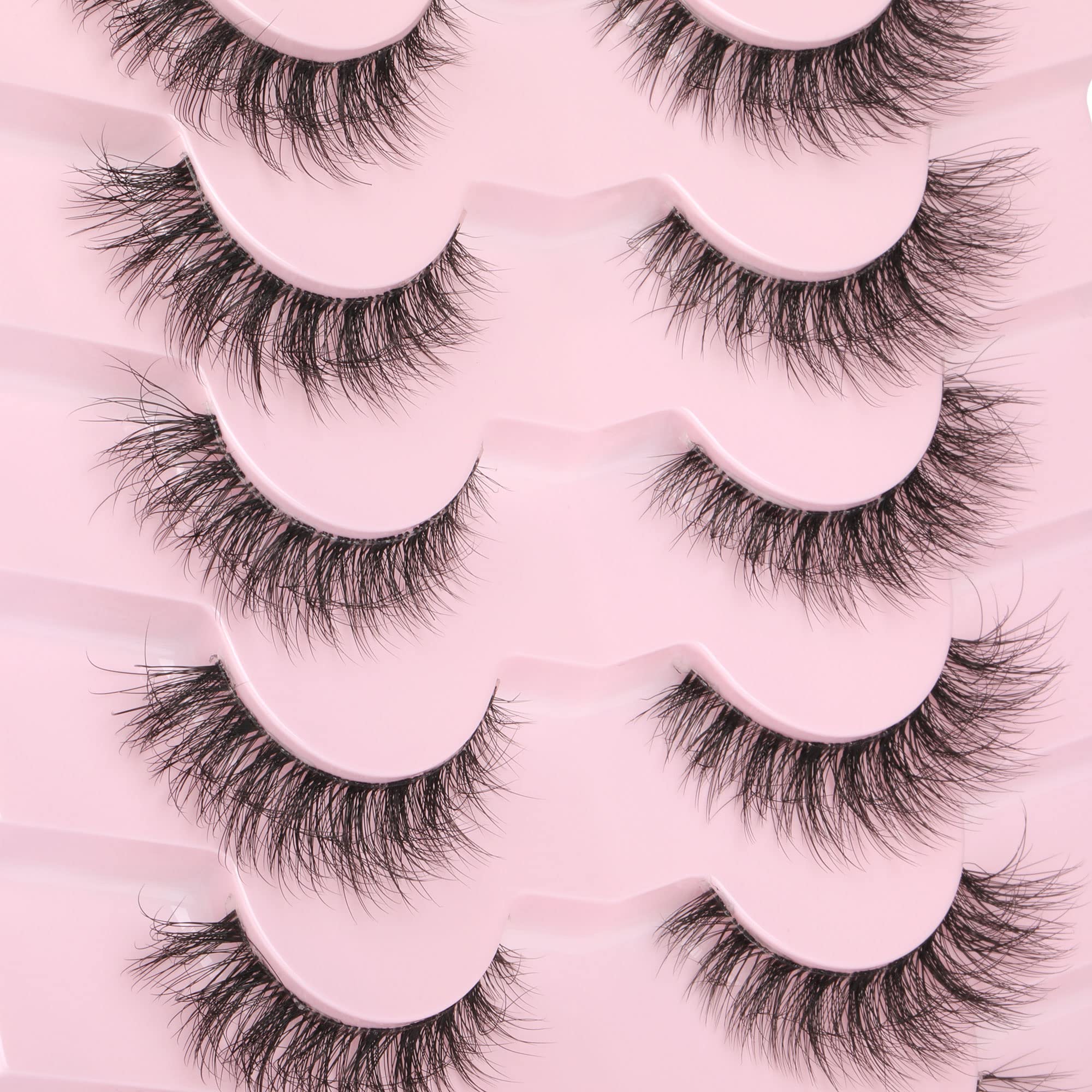 Eyelashes 3D Cat Eye Lashes Natural Look Messy Fluttery Clear Band Lashes Fluffy Faux Mink Eyelashes Wispy Lashes Strip Curly False Lashes Pack 7 Pairs by Zenotti