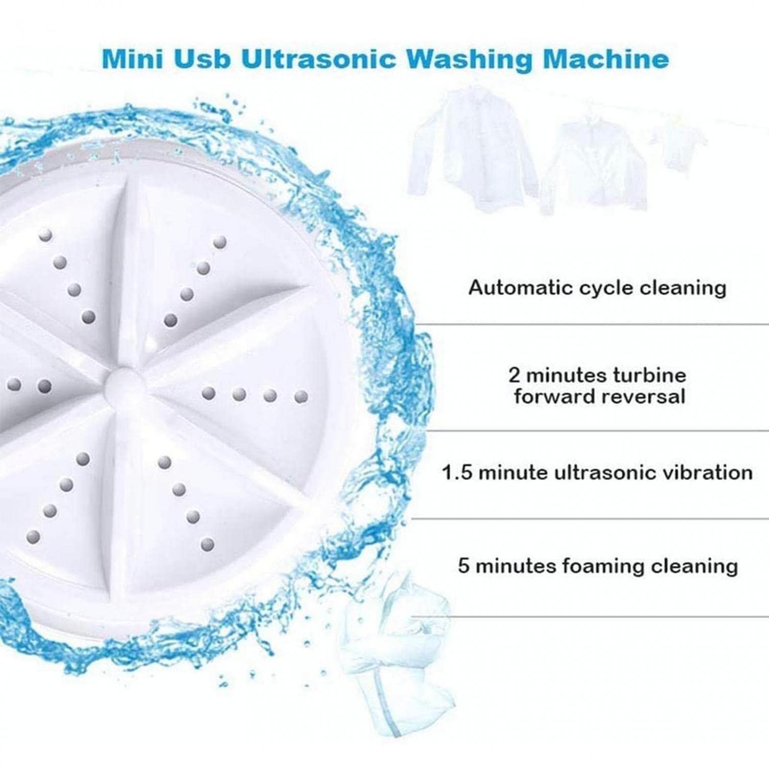 EUKK 2 in 1 Ultrasonic Turbo Washing Machine, Portable Mini Washing Machine, Multifunctional Turbo Washing Machine, USB Portable Laundry Machine for Home, Travel, Business Trip, Apartment, Dorm (A)