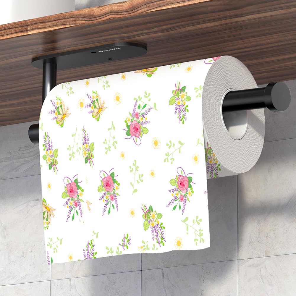 Adjustable Self-Adhesive Paper Towel Holder Under Cabinet, Under Counter Paper Towel Holder Wall Mount for Kitchen Bathroom Organization Storage, Adhesive and Screws, Extendable 7.5" to 14"